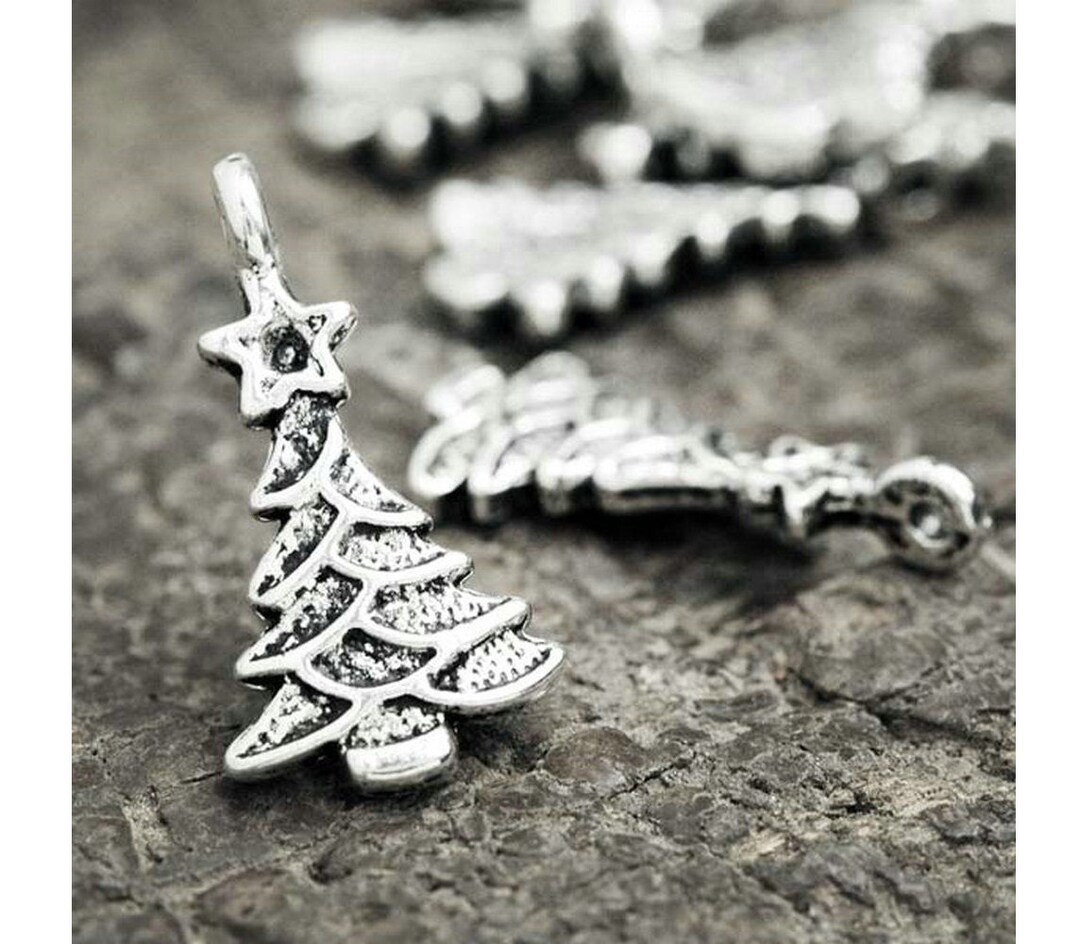 10 Christmas Tree Charms Sweet Little Holiday Trees Varying Shades of ...