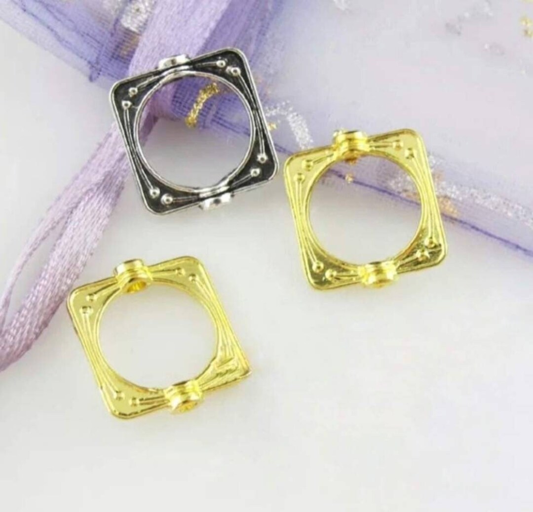 10 Square Bead Frames Silver, Bronze or Gold Bead Frame Holds up to 9mm ...