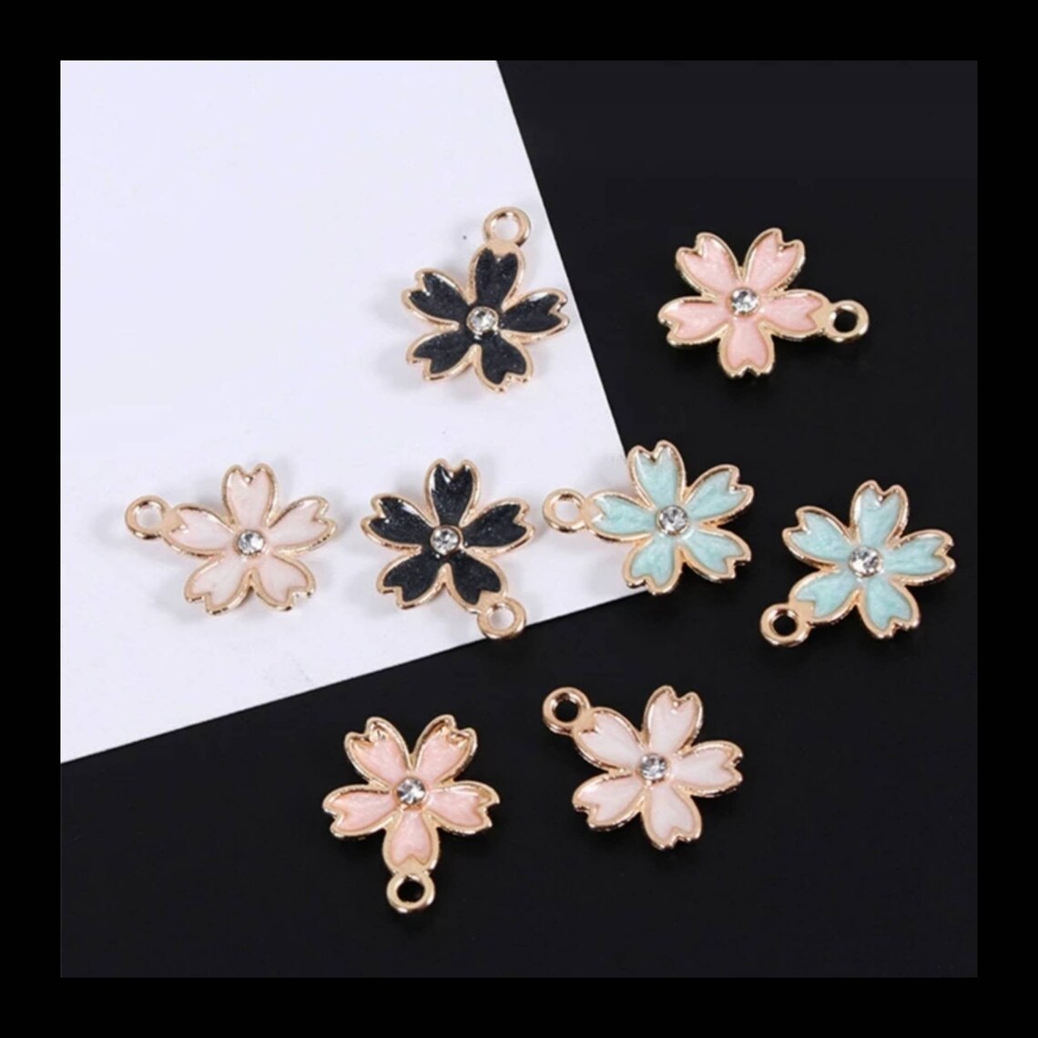 Beautiful Enamel Flower Charms With Crystal Rhinestone Accent - Etsy