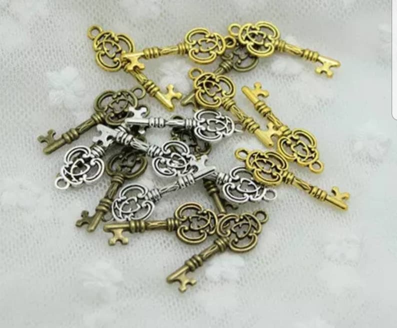 Ornate Key Charms Bronze Silver Gold Fancy Small Keys Pendants | Etsy