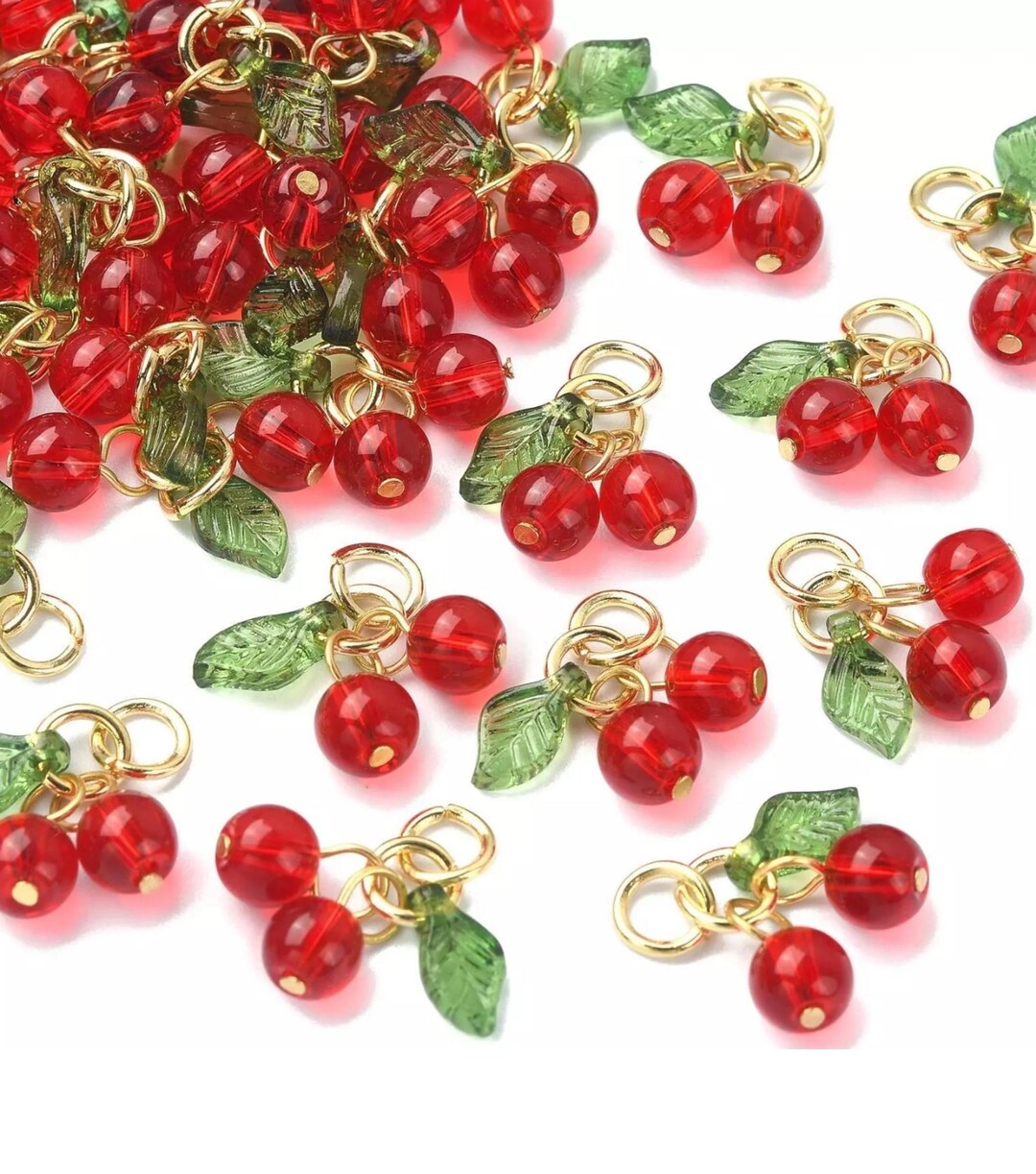 Cherry Charms Glass and Acrylic Red Cherry Charms Fruit Charms Cherry ...