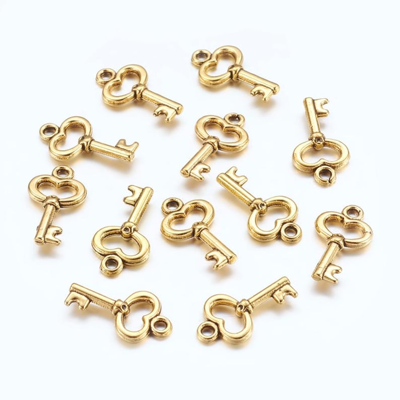 12 Tiny Heart Keys Darling Mini Gold Key Charms Valentine Love Charms ...