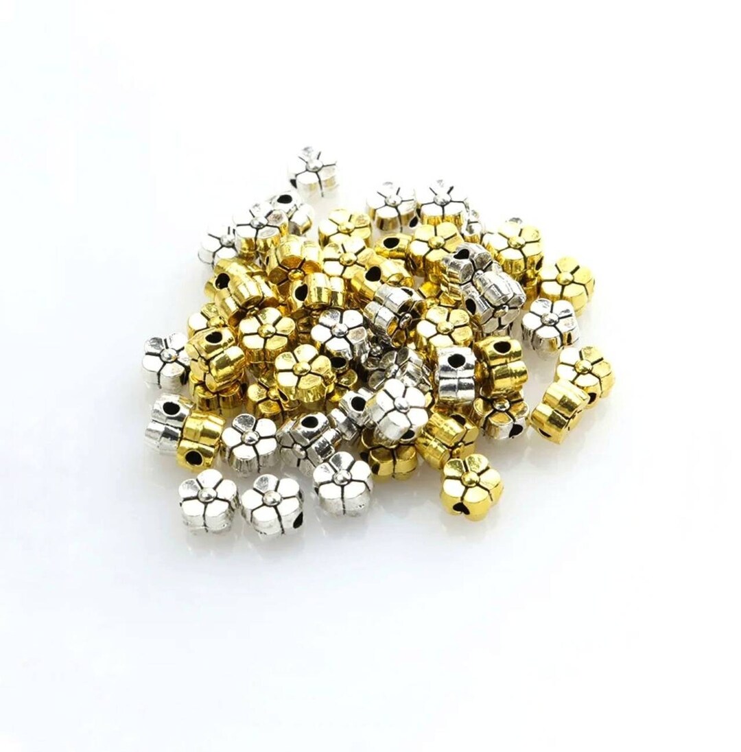 Tiny Flower Spacer Beads Antique Gold or Silver Mini Flower Beads Sweet ...