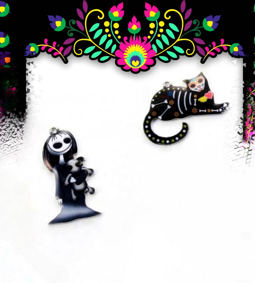 Creepy Goth Ghost Girl Pendant With Spooky Skeleton Pet Enamel Goth ...