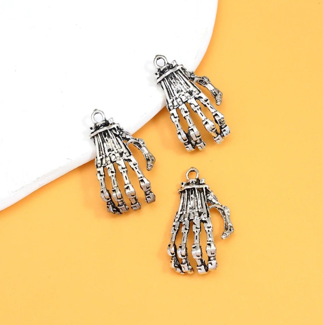 2 Large Creepy Skeleton Hand Pendants 3D Skeleton Hand Charms Halloween ...