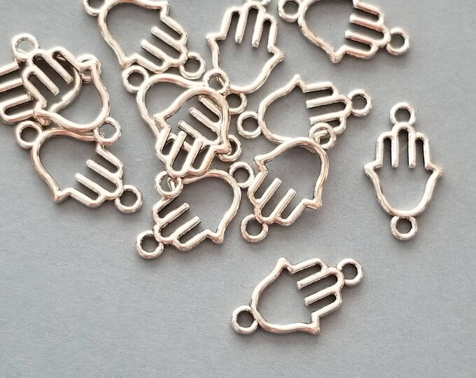 10 Hand Connectors Simple Hand Charms With 2 Loops Bracelet Connectors ...