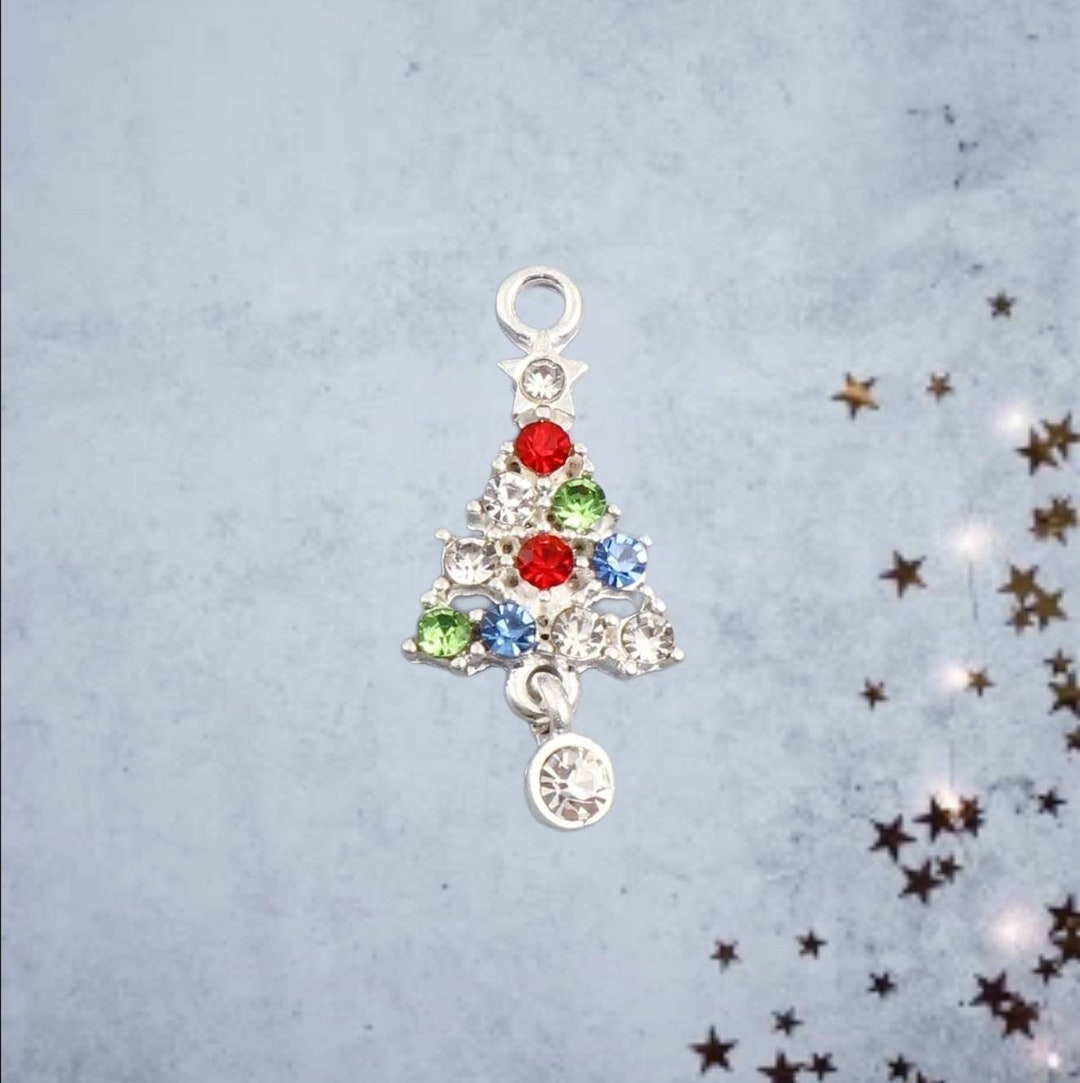Silver or Gold Plated Christmas Tree Charms Crystal Accents and Sparkly ...