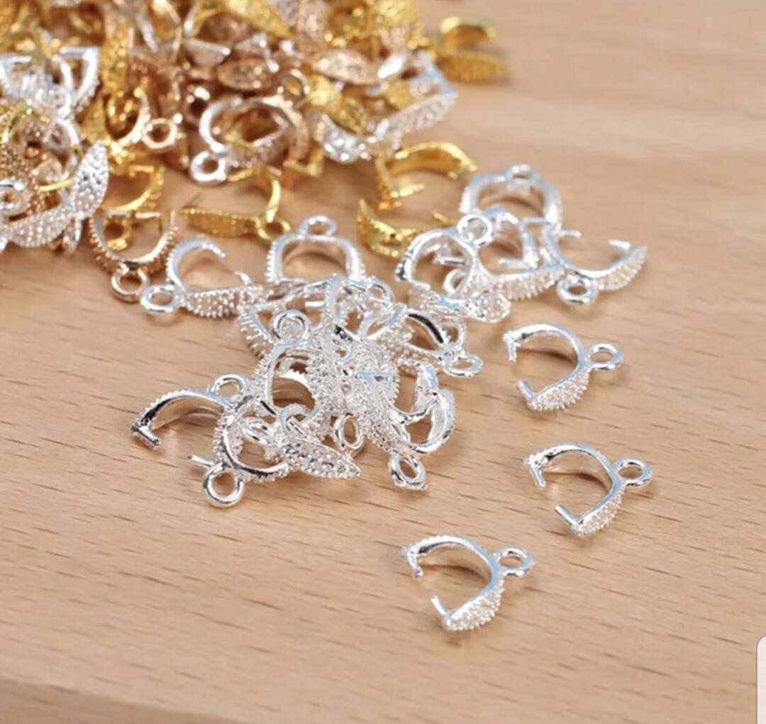 10 Small Pinch Bails Bright Silver Gold or Rose Gold Pinch Bails Charm ...
