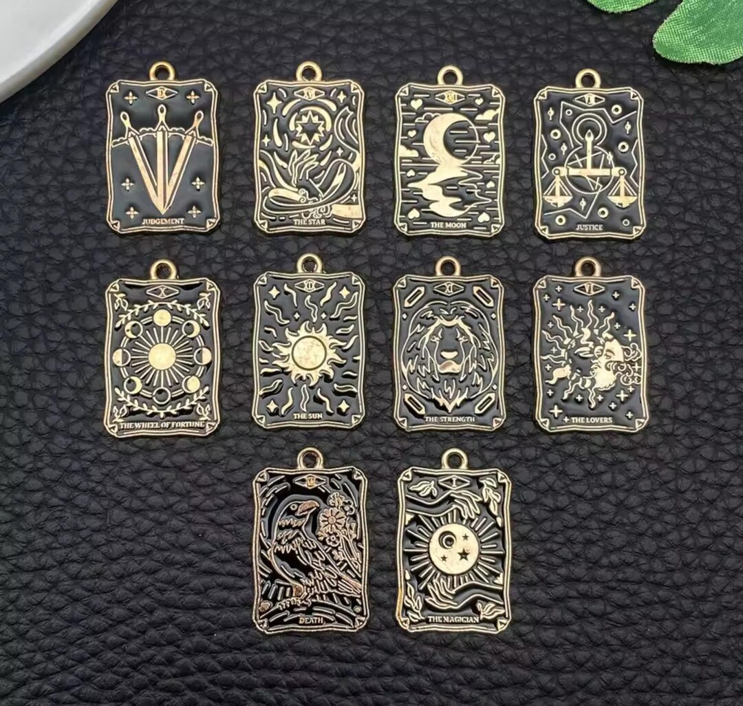 Tarot Card Pendant Black Enamel Tarot Pendants Mystical Pendants ...
