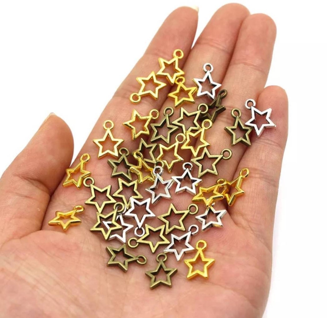 Little Open Star Charms Mini Star Charms Silver Bronze Gold Star Charms ...