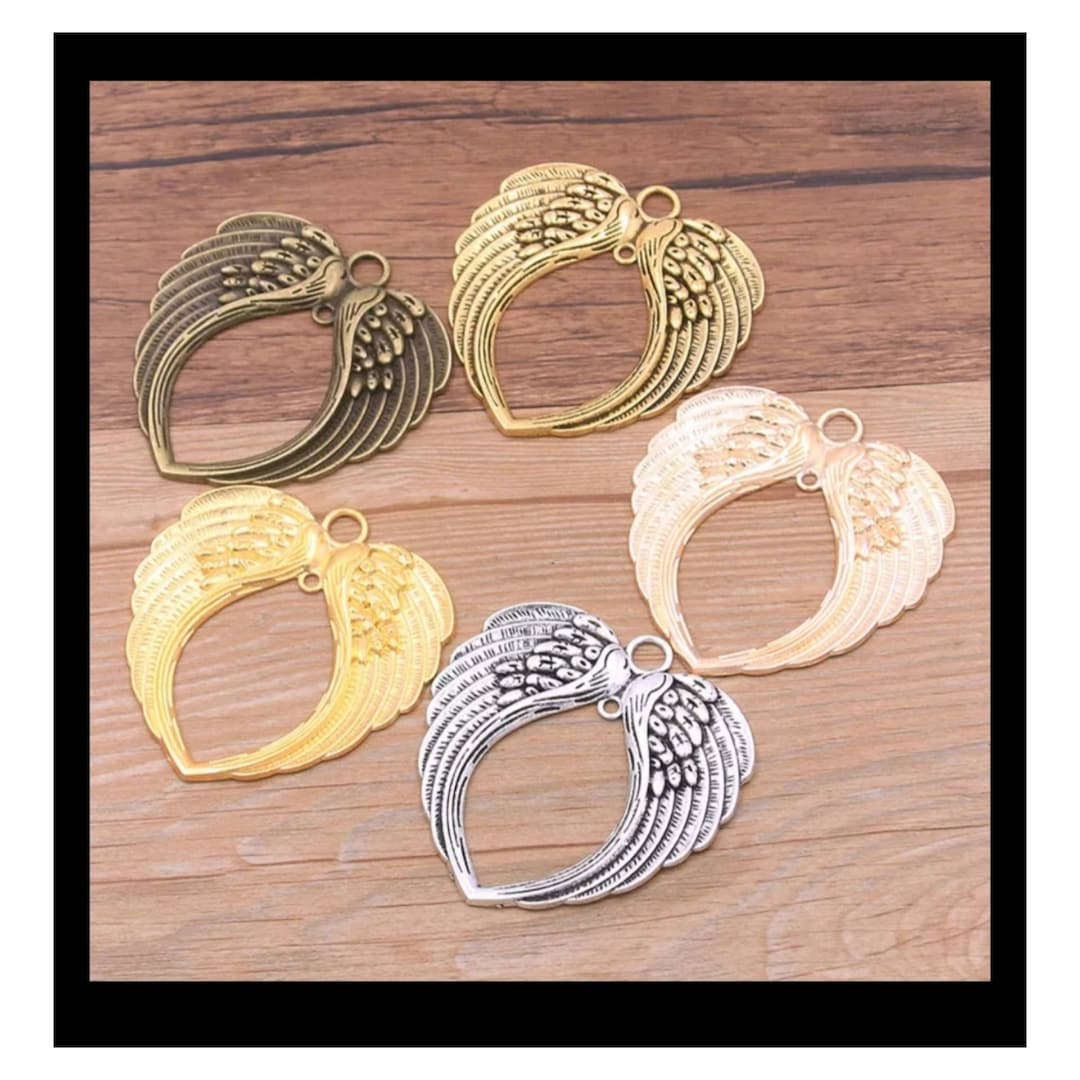 One Very Large Double Angel Wing Pendant With Connector Loop 5 Colors ...