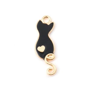 Adorable White or Black Cat Charms Black Enamel Cat Charms With Gold ...