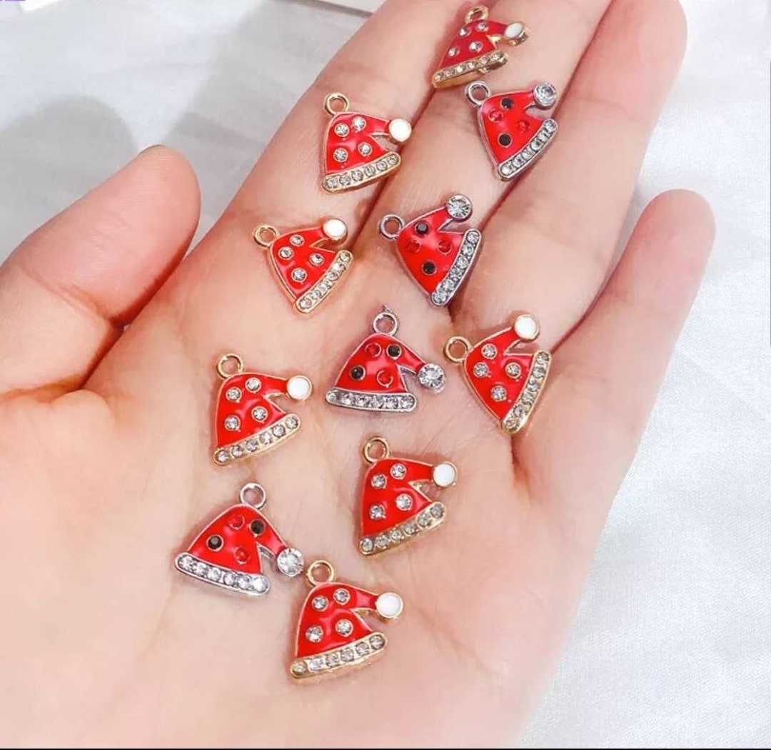 Mini Enamel Santa Claus Hat Charms Sparkly Crystal Santa Hats Enamel ...