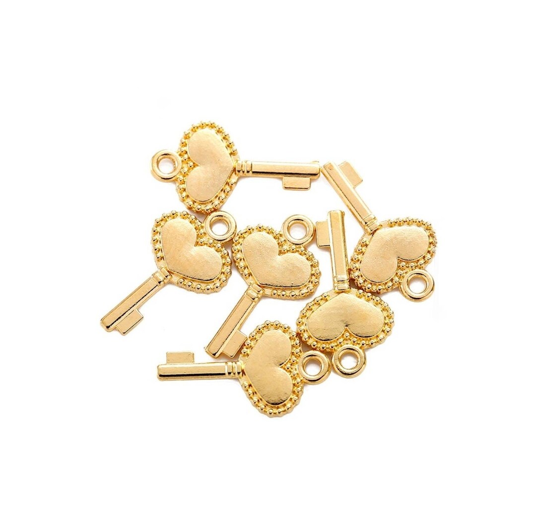 10 Mini Gold Heart Key Charms Mini Gold Key Charms Sweet Little ...