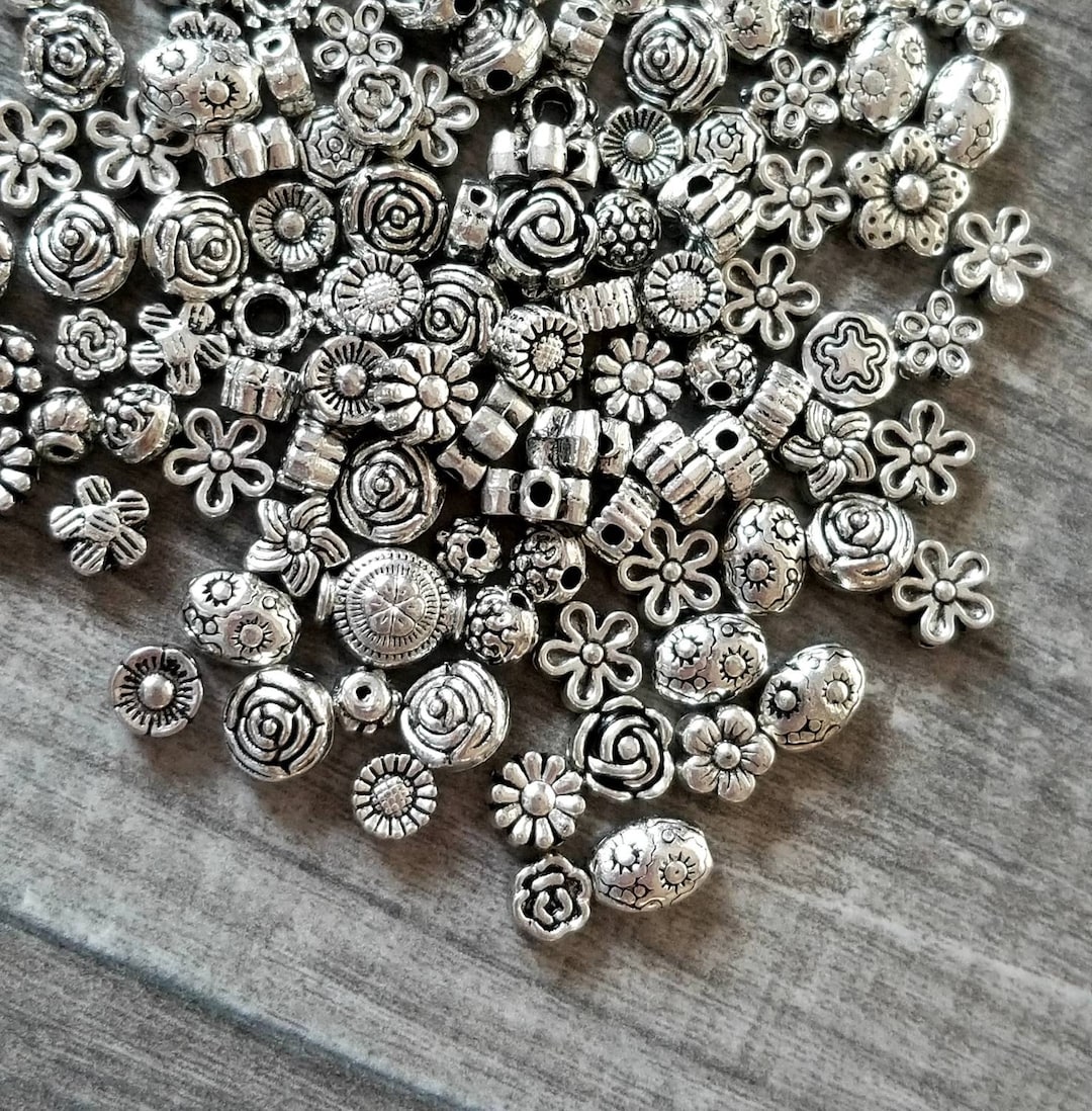 Flower Spacer Beads Assortment Assorted Silver Flower Beads Bracelet ...