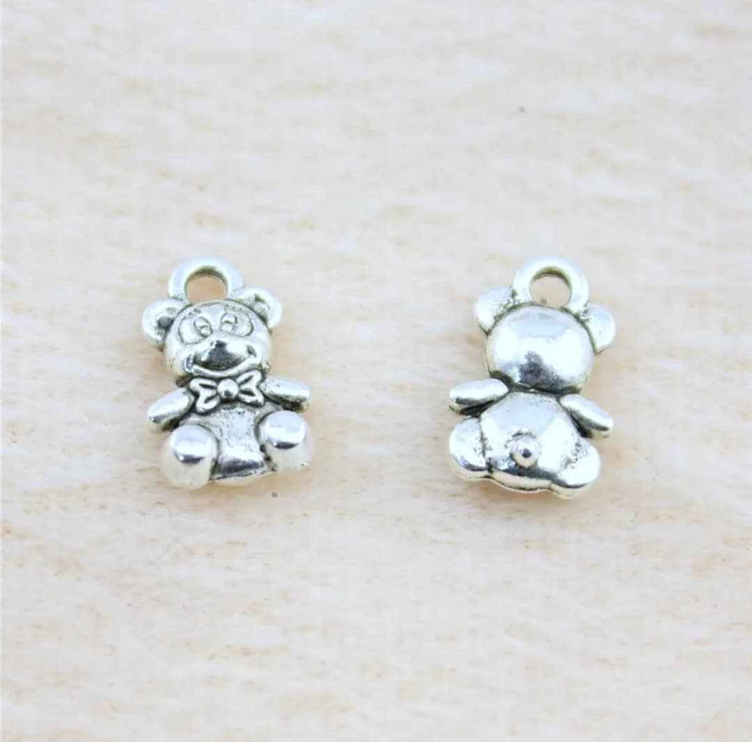 12 Teeny Tiny Teddy Bear Charms Extremely Small Bear Charms With Bow ...