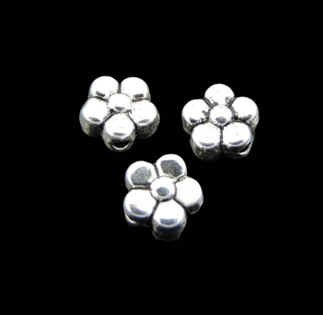 22 Tiny Flower Spacer Beads for Thread or Wire Little Flowers Silver ...