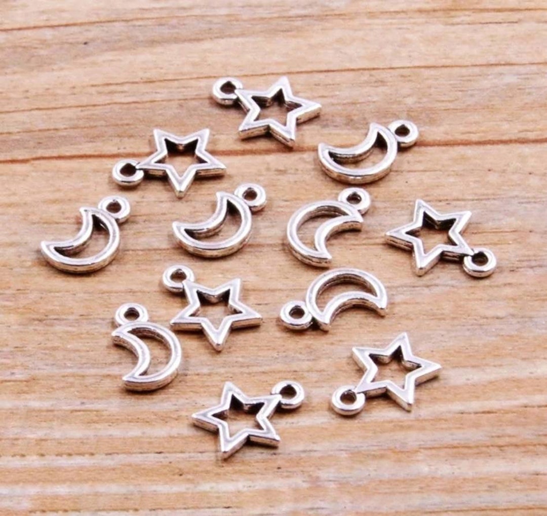 Tiny Moon and Star Charms Mini Open Celestial Charms Night Sky Charms ...