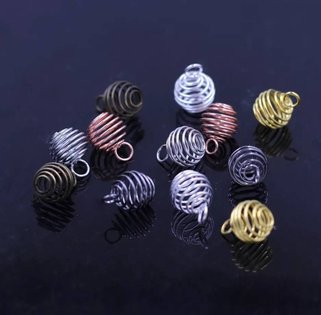 10 Tiny Bead Cages Wire Wraps Mini Colorful Bead Cage Charms Wire Wraps ...
