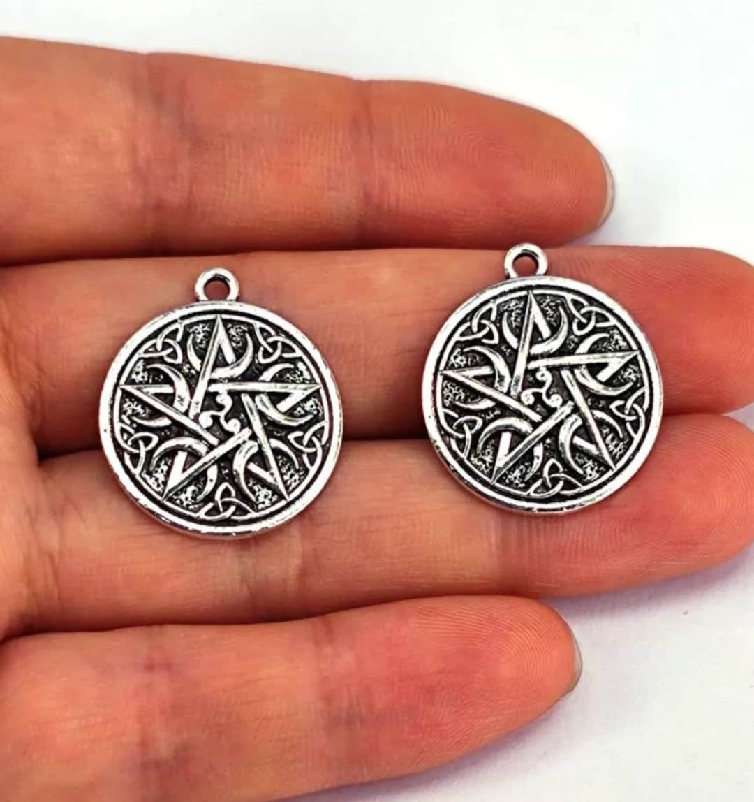 Pentacle Charms With Triquetra and Moon Design Wicca Charms Witch ...