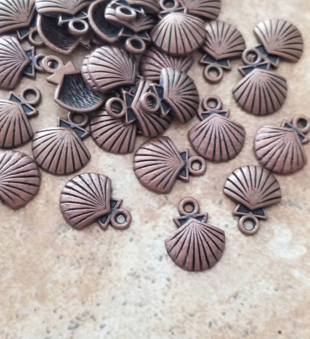 10 Little Sea Shell Charms Deep Copper Sea Shell Charms Beach Charms ...