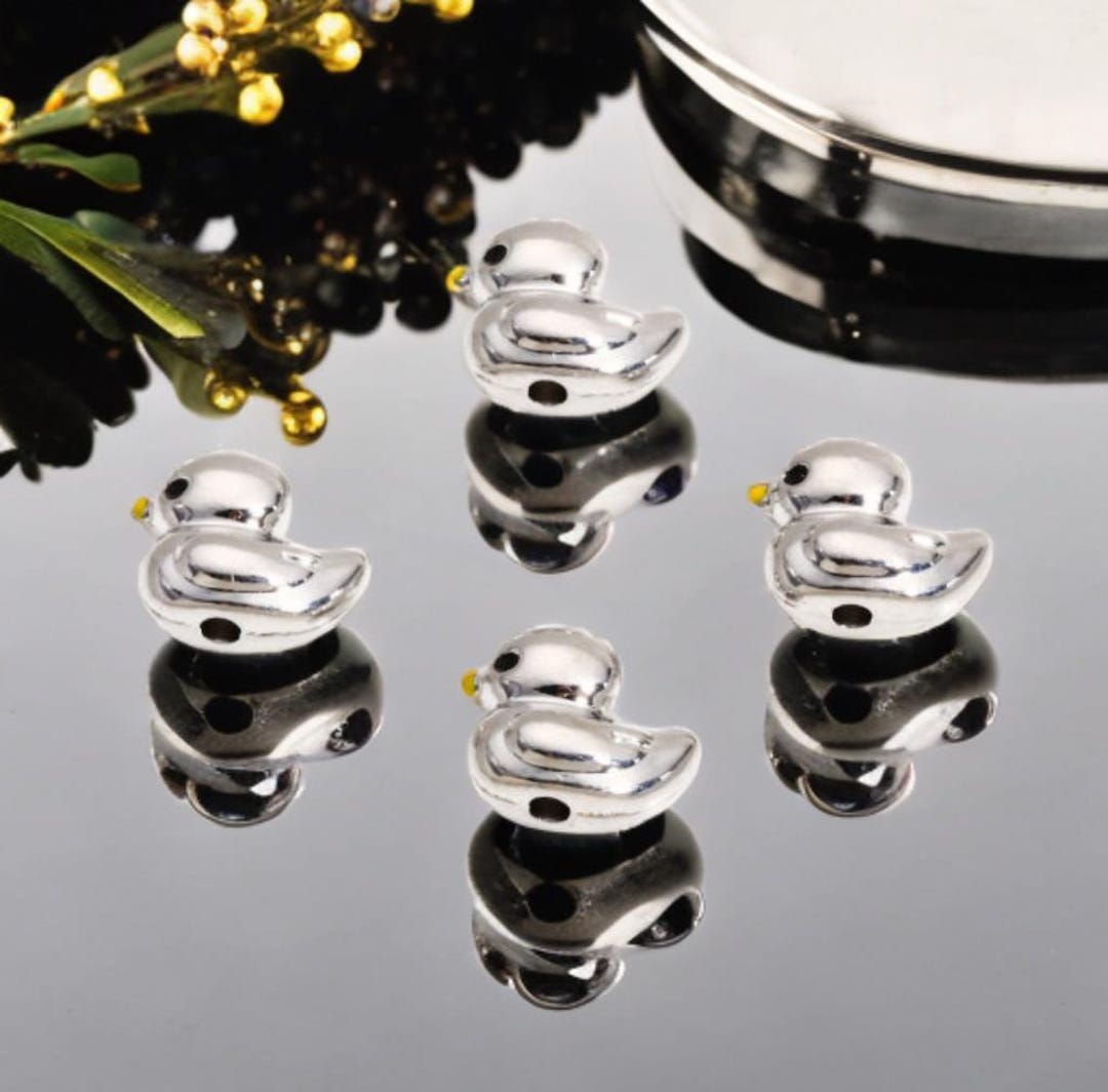 6 Duck Spacer Beads Little Duck Beads Silver With Enamel Highlighted ...