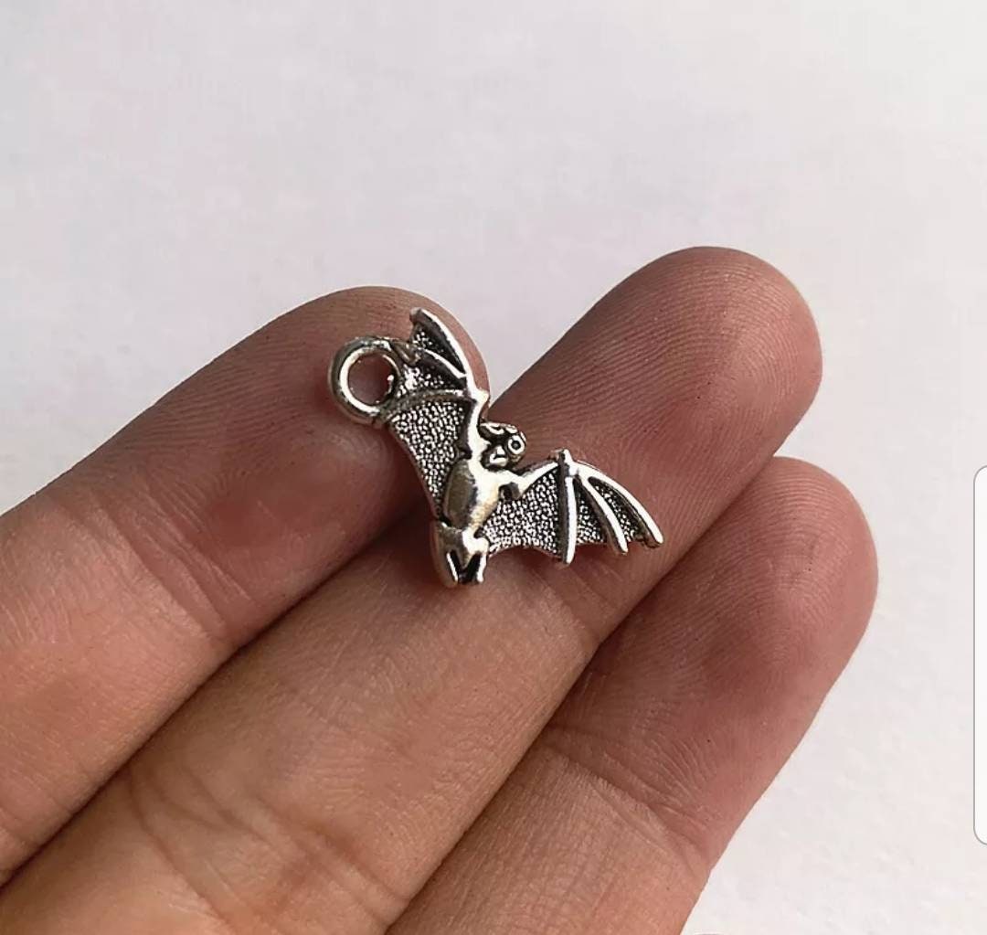 6 Hanging Bat Charms Silver Halloween Bats Well Crafted Detailed ...