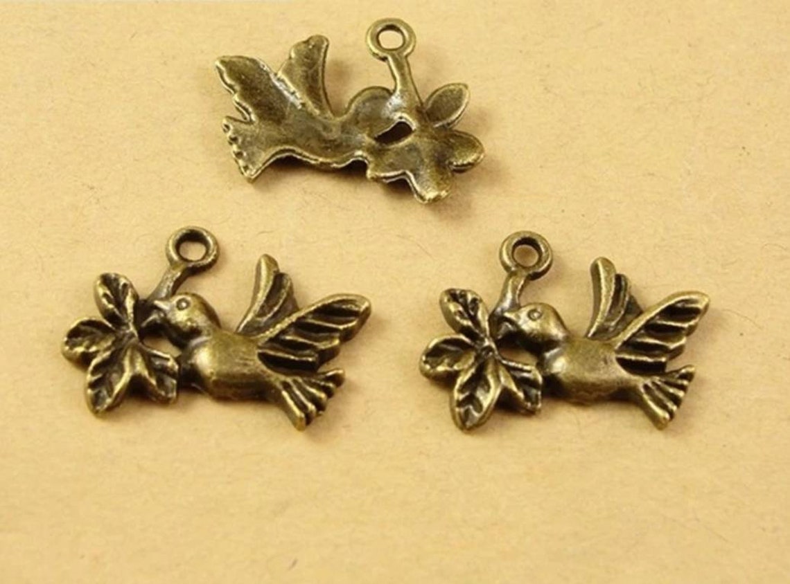 Sweet Peace Dove Charms with Olive Branch Bronze Bird Doves | Etsy