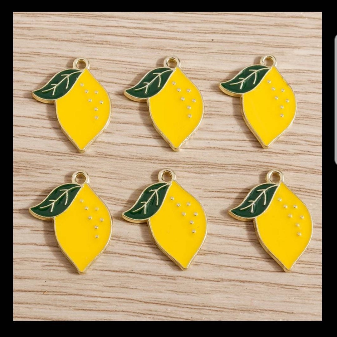 Lemon Charms Yellow Enamel Lemon Charms Fruit Charms Jewelry Supplies ...
