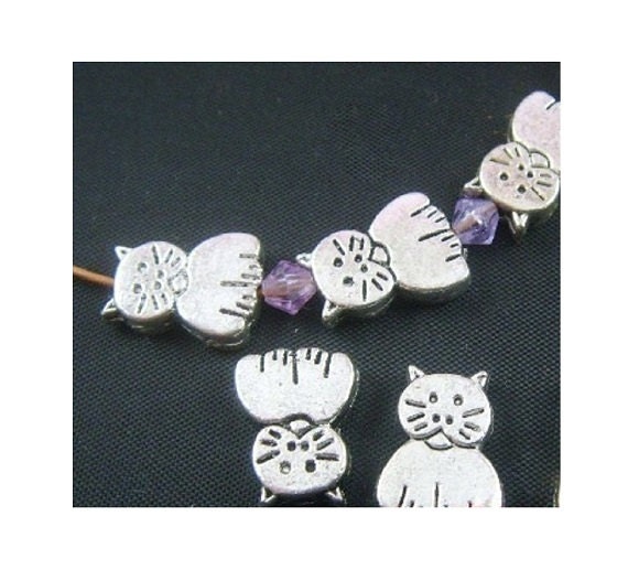 12 Little Cat Spacer Beads Kitten Beads Pet Beads for Thread | Etsy