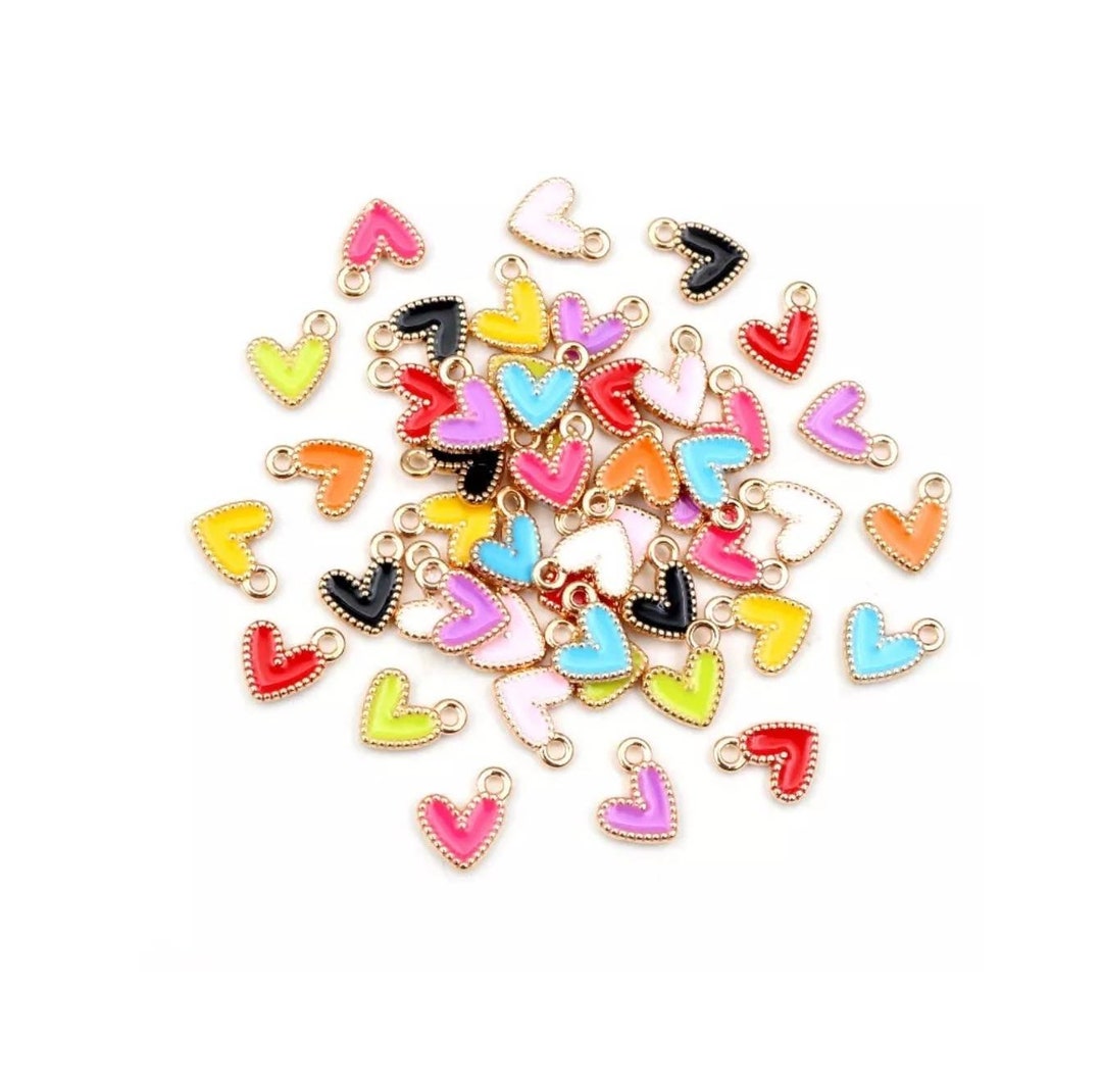 10 Tiny Enamel Heart Charms Mini Enamel Hearts Tiny Heart Charms ...