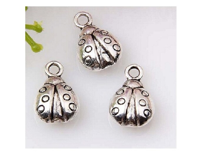 LADYBUG Charms 3-D Sweet Ladybug Charms Silver Tone Small Ladybug ...