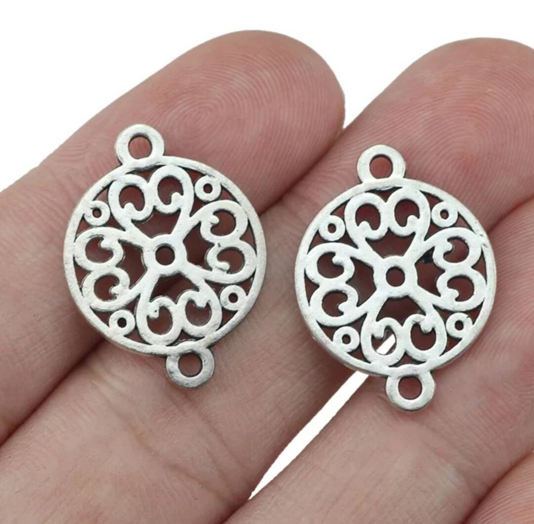 6 Filigree Heart Connectors Round Flower Connectors With Ornate ...
