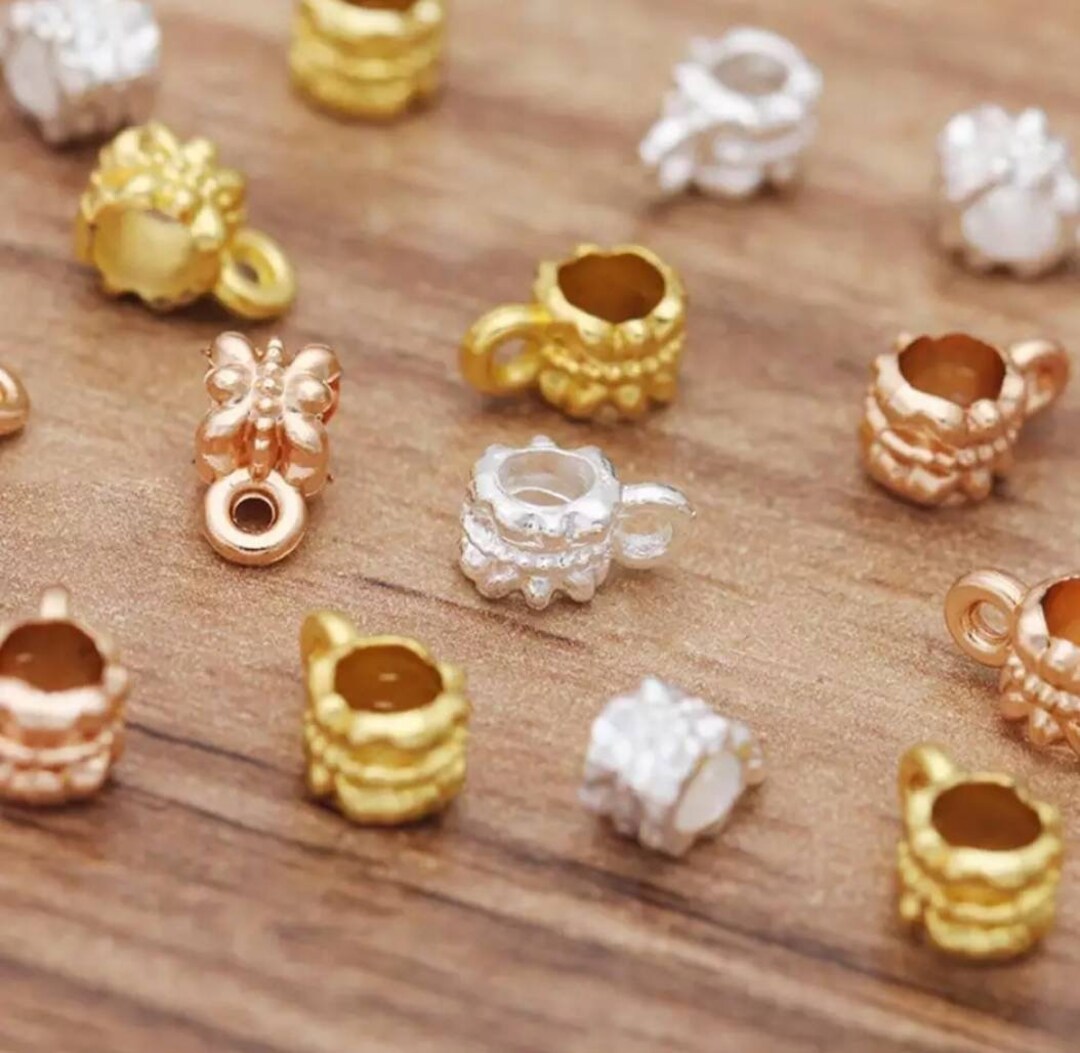 10 Little Bails Mini Bead Bails Spacer Beads With Loop Silver Gold ...