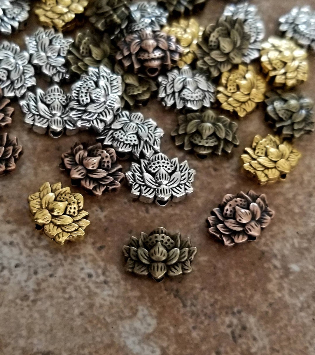 Lotus Spacer Beads Antique Gold Silver Copper Bronze Lotus Beads Serene ...