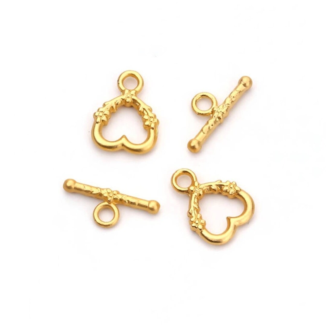 4 Sets Beautiful Matte Gold Heart Toggles With Flower Design Heart ...