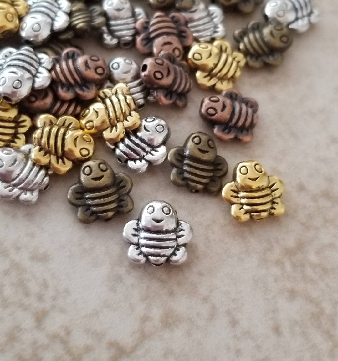 16 Tiny Adorable Bumble Bee Beads Honey Bee Spacer Beads Copper Bronze ...