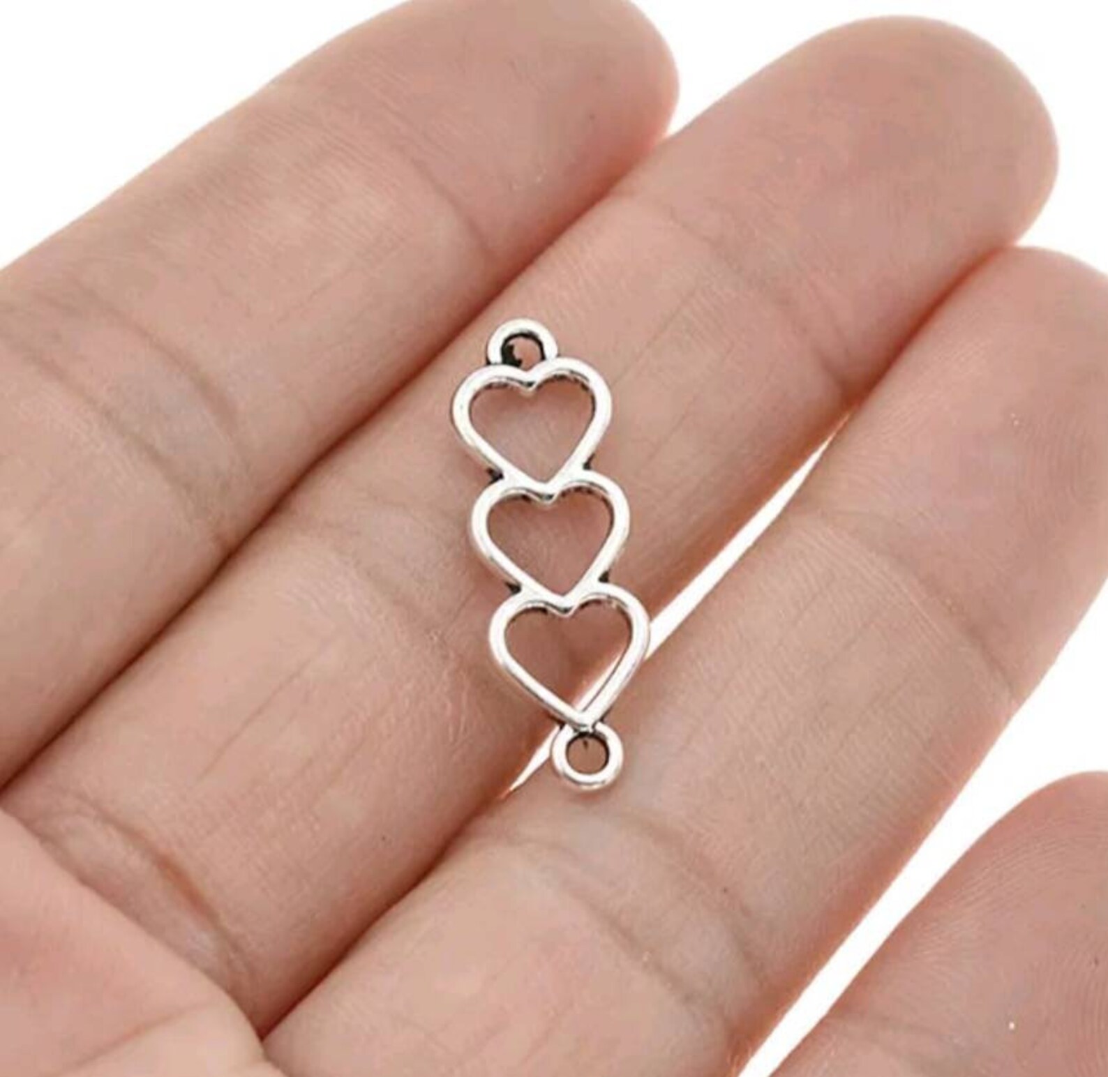 Heart Connectors Small Triple Hearts in a Row Charms Little Valentine's ...
