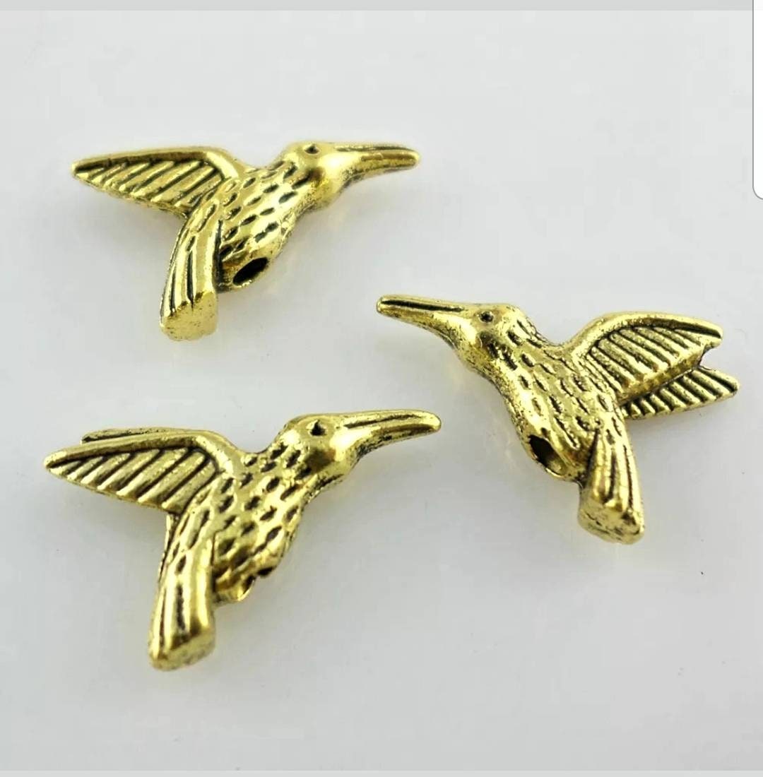 8 Antique Gold Hummingbird Spacer Beads 3D Antique Gold Hummingbird ...