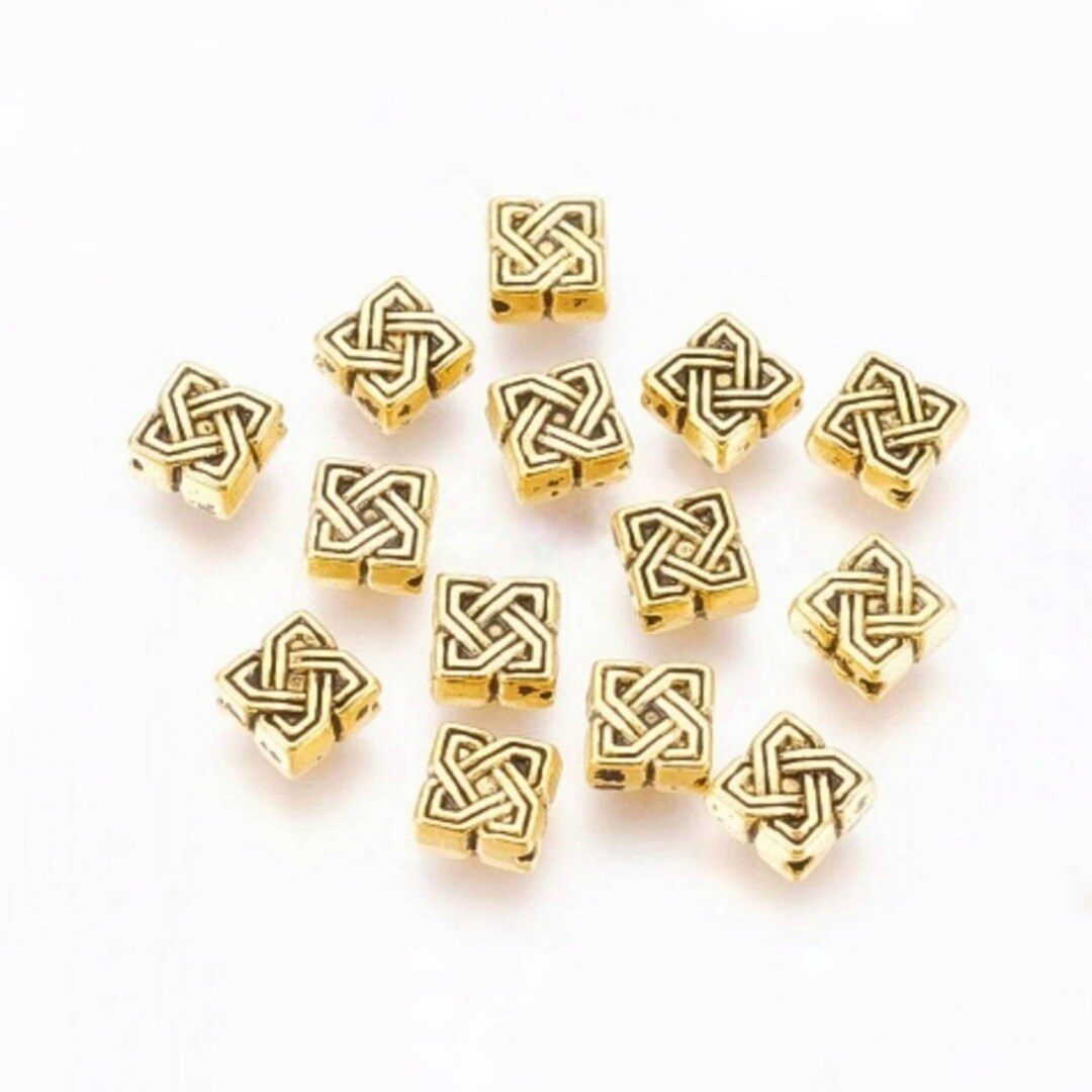Antique Gold Celtic Knot Spacer Beads Square Knot Beads Hole is ...