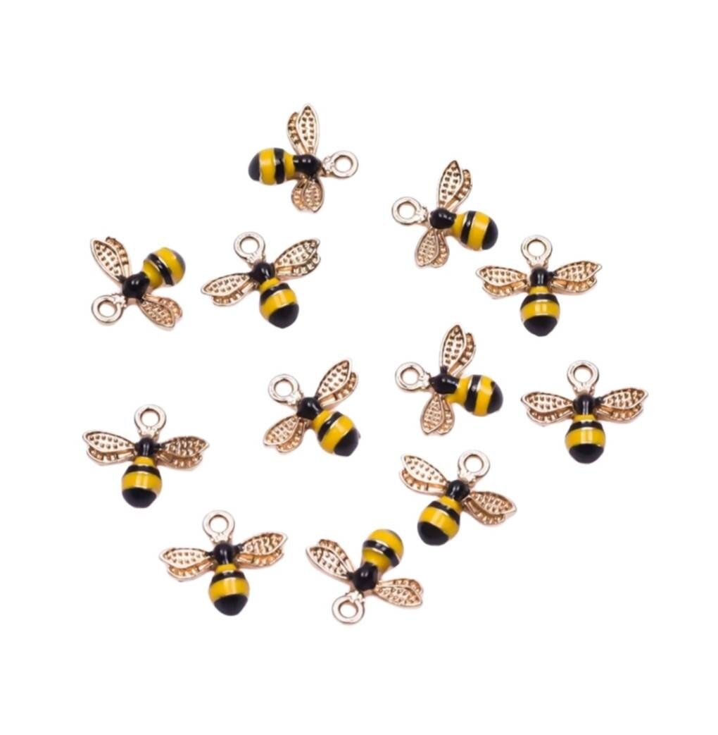 Tiny Enamel Bee Charms Mini Bee Charms Gold Black and Yellow Bee Charms ...