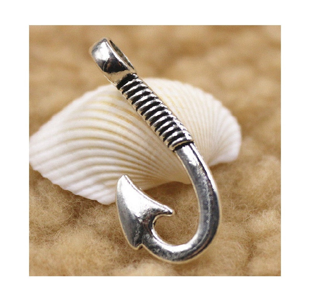 Sturdy Fish Hook Connectors Large Hook Charms Fish Hook Pendants Silver ...