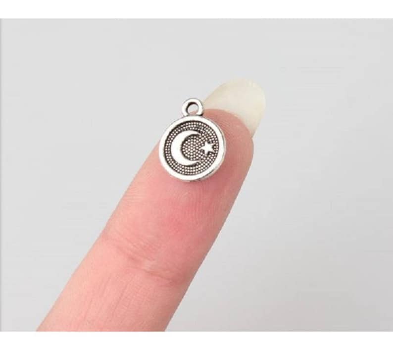 10 Mini Moon and Star Charms Tiny Circle Charms With Moon - Etsy