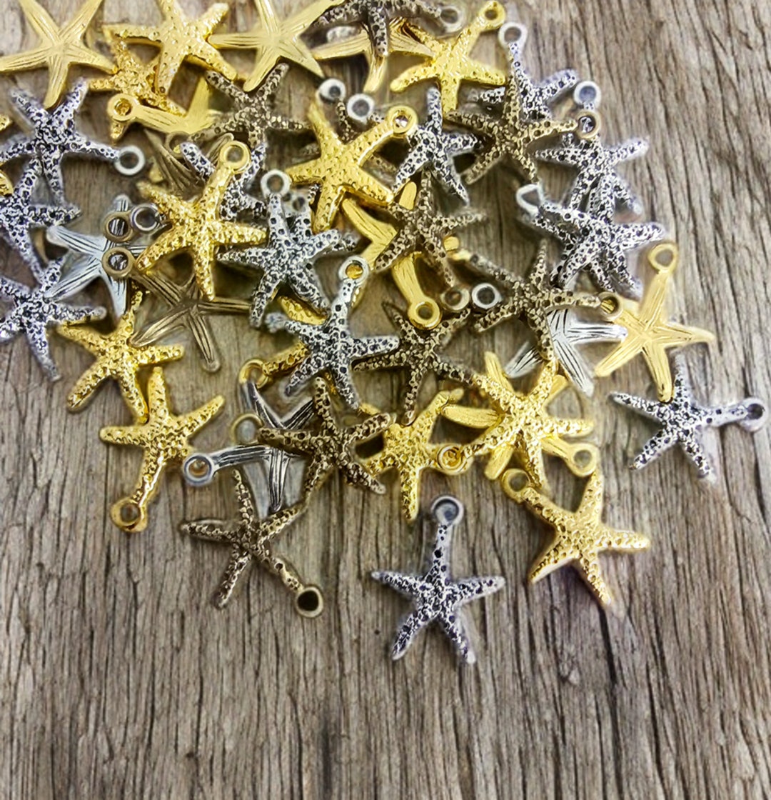 10 Little Starfish Charms Silver Bronze or Gold Mini Starfish Charms ...