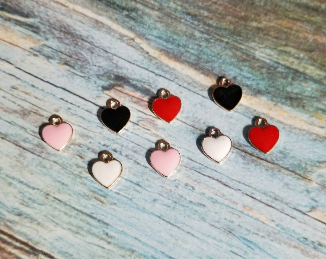 Mini Enamel Heart Charms Little Colorful Hearts on Gold Red Pink White ...