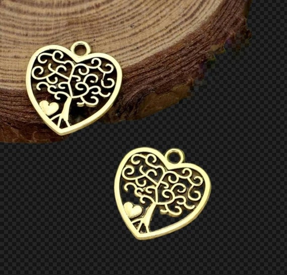 6 Heart Charms Tree of Life Charms Antique Gold Tree Charms - Etsy