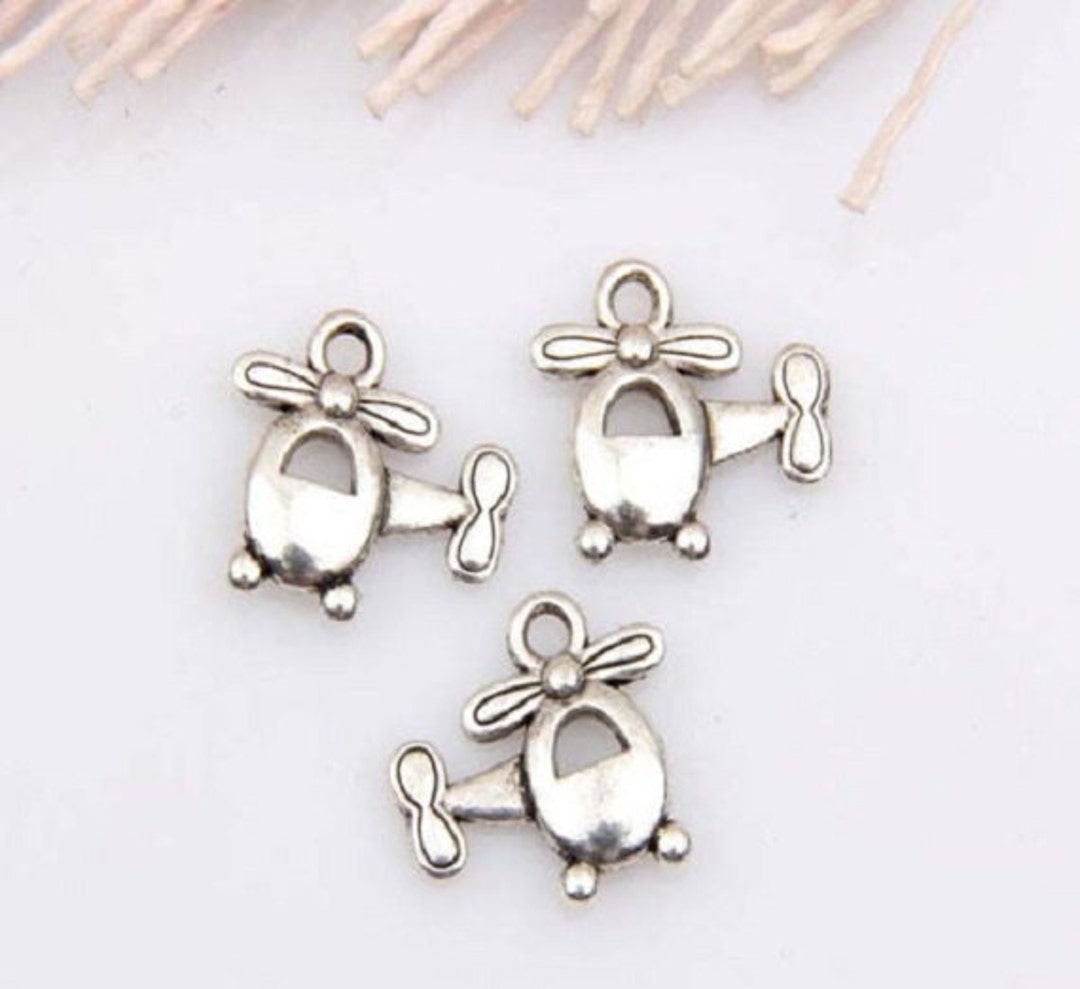 10 Little HELICOPTER Charms Cute Atq Silver Tone Small Tourist Chopper ...