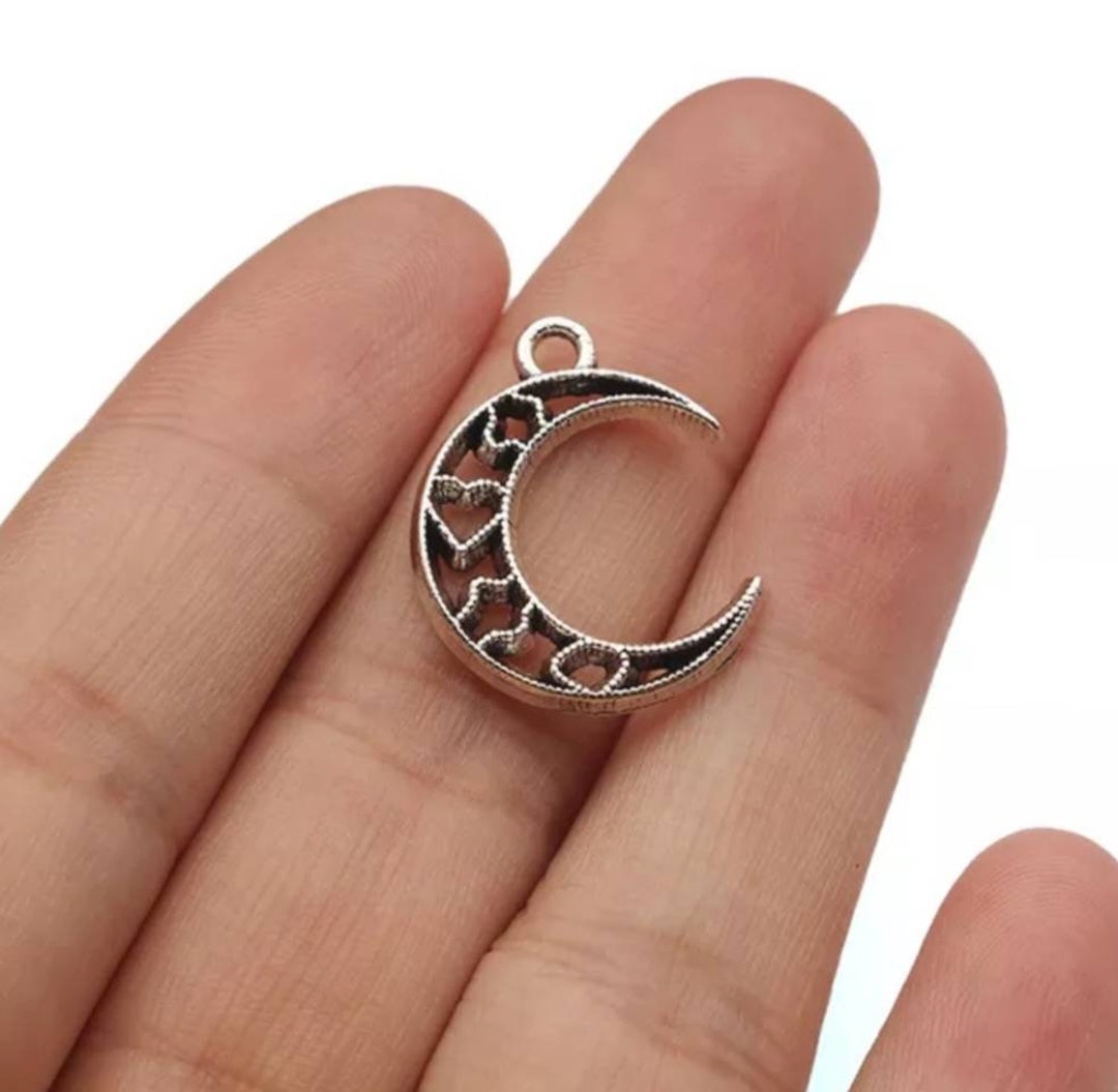 Filigree Moon Charms With Heart Design Celestial Charms Crescent Moon ...