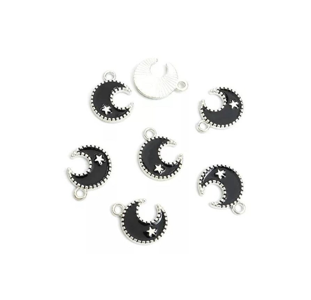 Mini Enamel Crescent Silver Moon Charms Black Moon Charms With Star ...