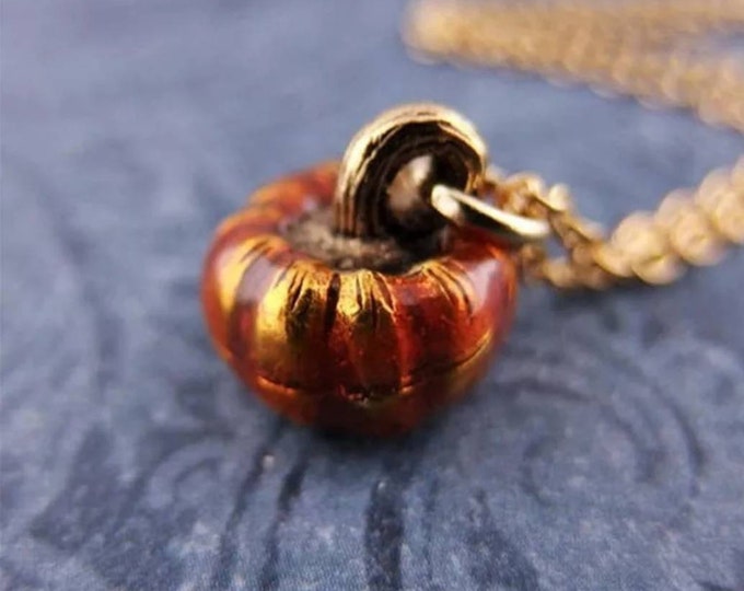 Tiny Enamel Pumpkin Charm on Chain Fall Jewelry Halloween Jewelry About ...